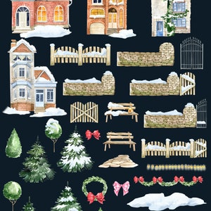 Watercolor Winter Cottage Clipart. Christmas Png Designs, Christmas ...