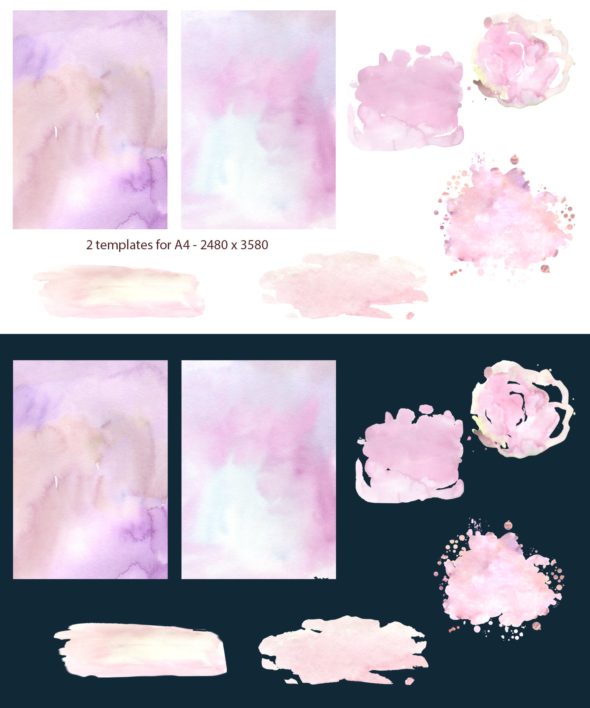Gold Frame Clipart, Pink Watercolor Splashes Background, Gold Linear ...