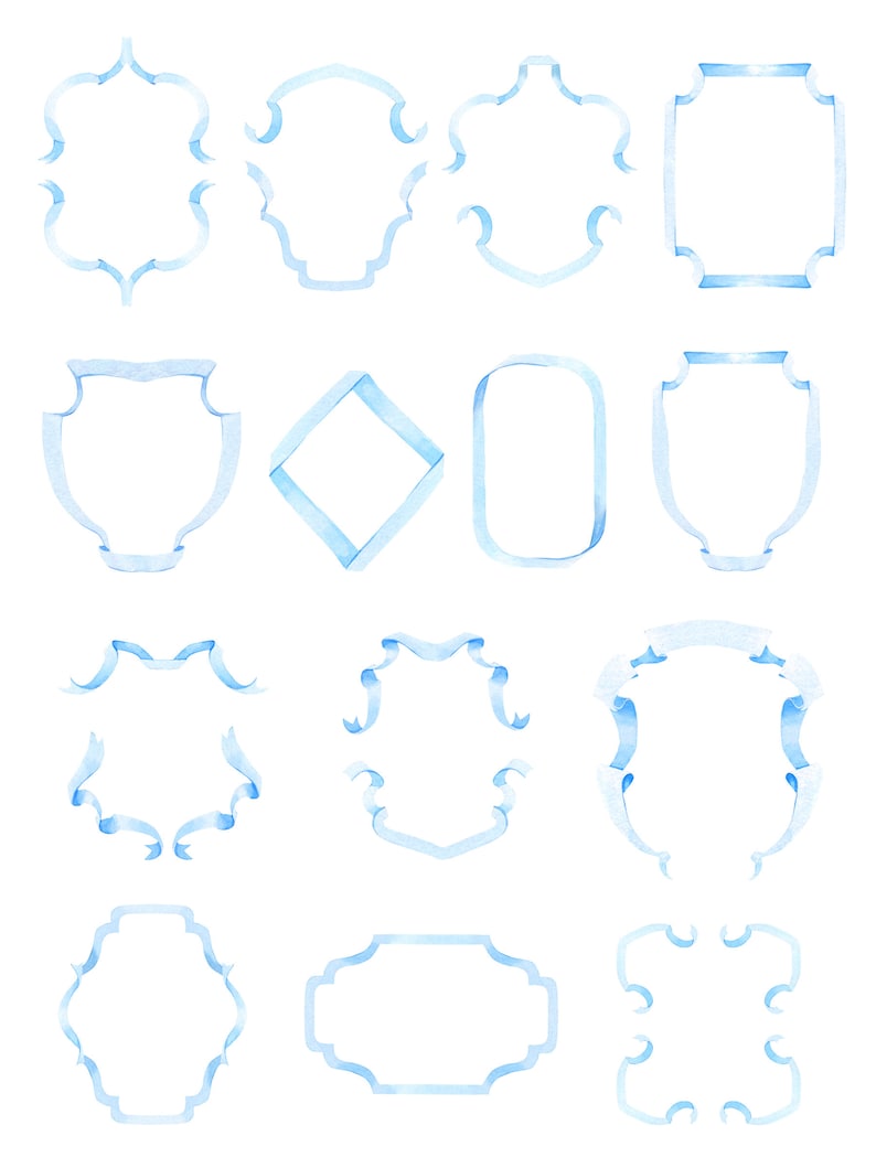 Watercolor Blue Crest Frames and Ribbons, Baby Boy Shower Clipart ...