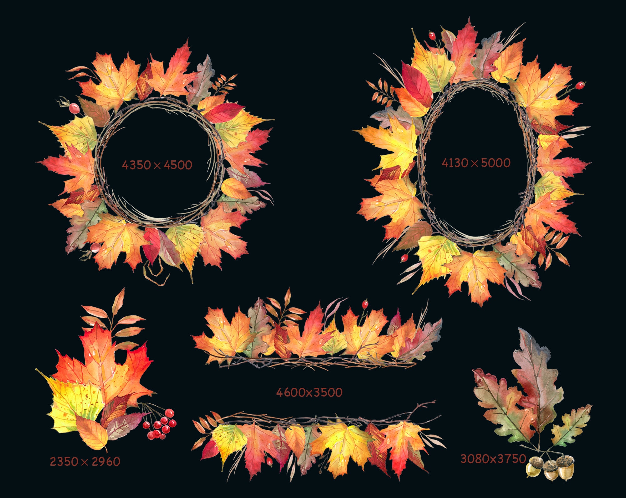 Fall Wreath Clipart. Watercolor Autumn Wreath. Foliage Wreath - Etsy