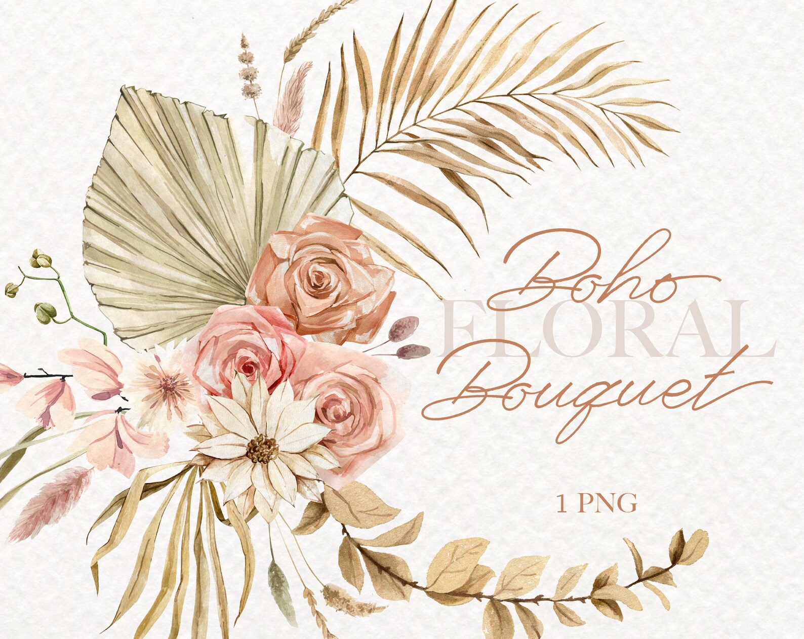 Watercolor Boho Rose Bouquet. Watercolor Tropical Bouquet. - Etsy