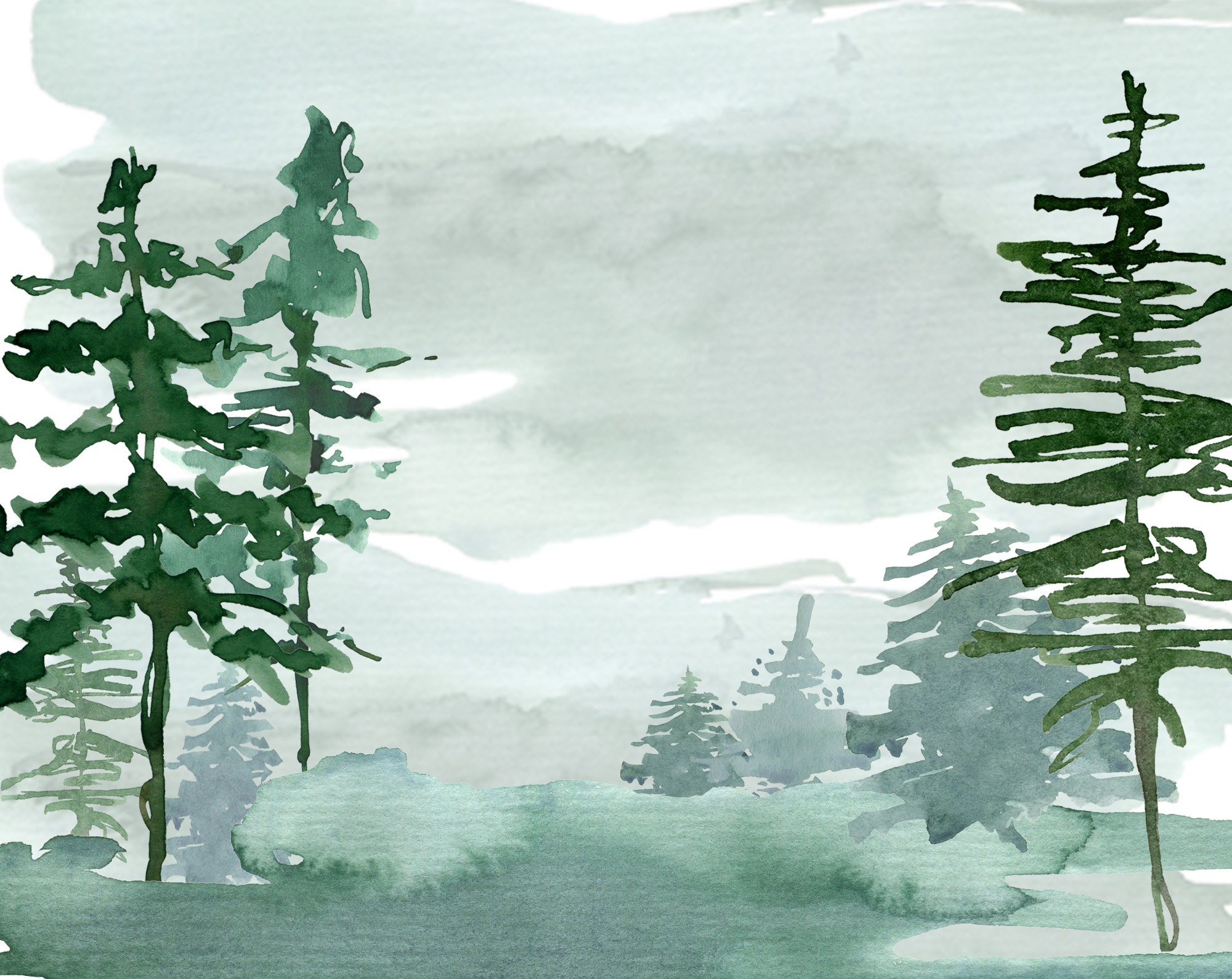 Forest Tree Watercolor Clipart Pine Trees Mountain Clipart - Etsy