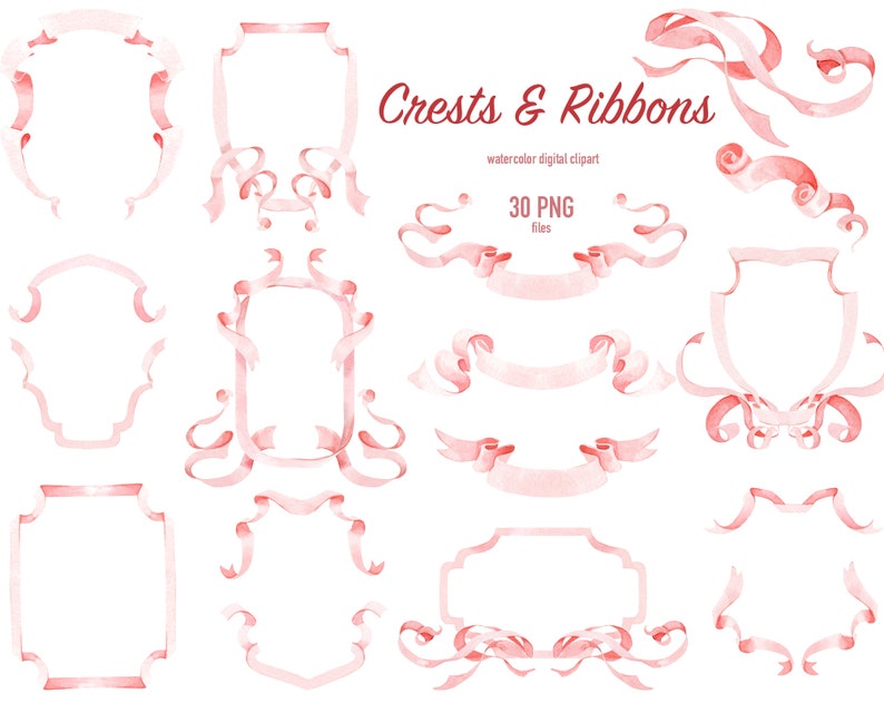 Watercolor Pink Crest Frames and Ribbons Frames Borders - Etsy