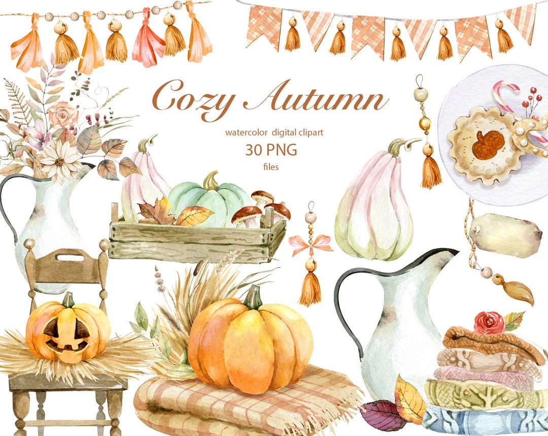 Watercolor Pumpkin Fall Clipart. Cozy Thanksgiving Decor. Autumn ...