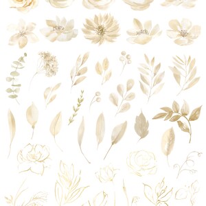Watercolor Beige Floral Clipart. Neutral Flowers and Leaves PNG ...