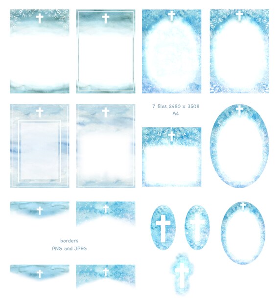 Blue Cross Border Clip Art Blue Watercolor Border Clipart, Aqua Clip
