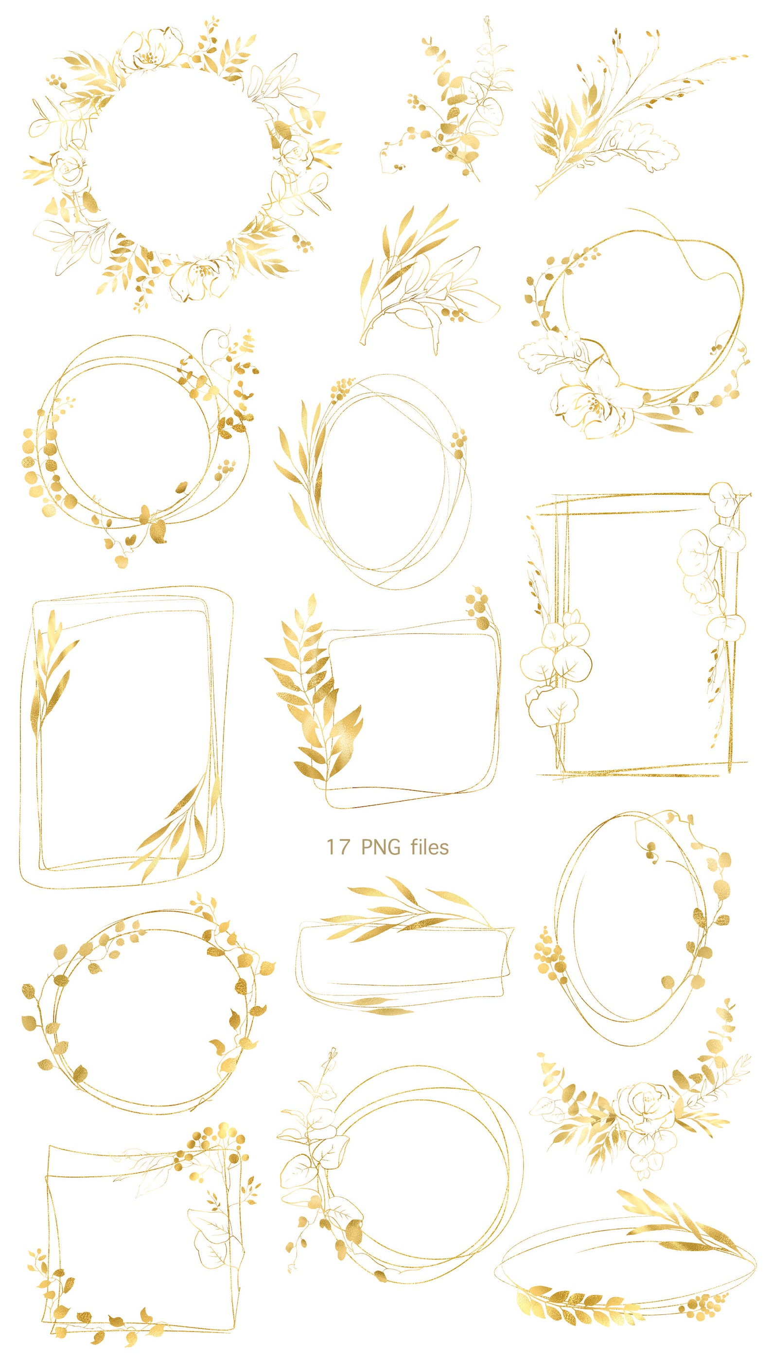 Gold Foil Floral Frames Clipart, Gold Botanical Clipart PNG, Botanical ...