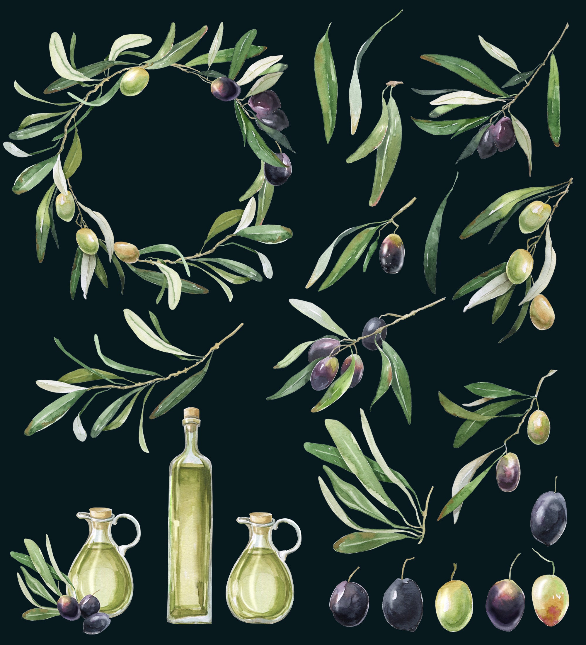Watercolor Olive Branches Clipart. Olive Branch Arrangement. - Etsy