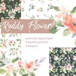 Seamless Floral Printable Papers, Watercolor Flower Background. Blush ...