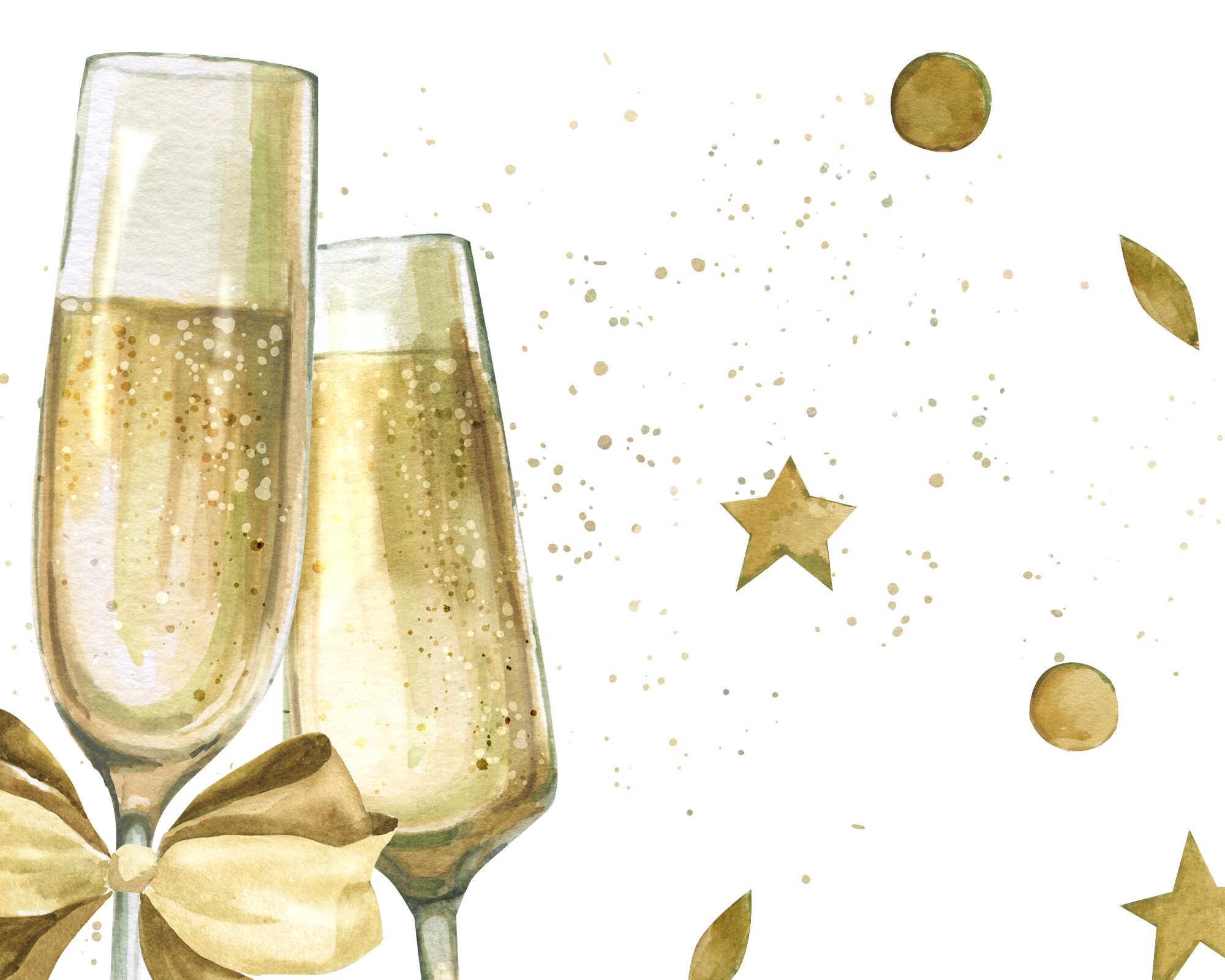 Watercolor Champagne Clipart Glasses and Bottles Wine - Etsy