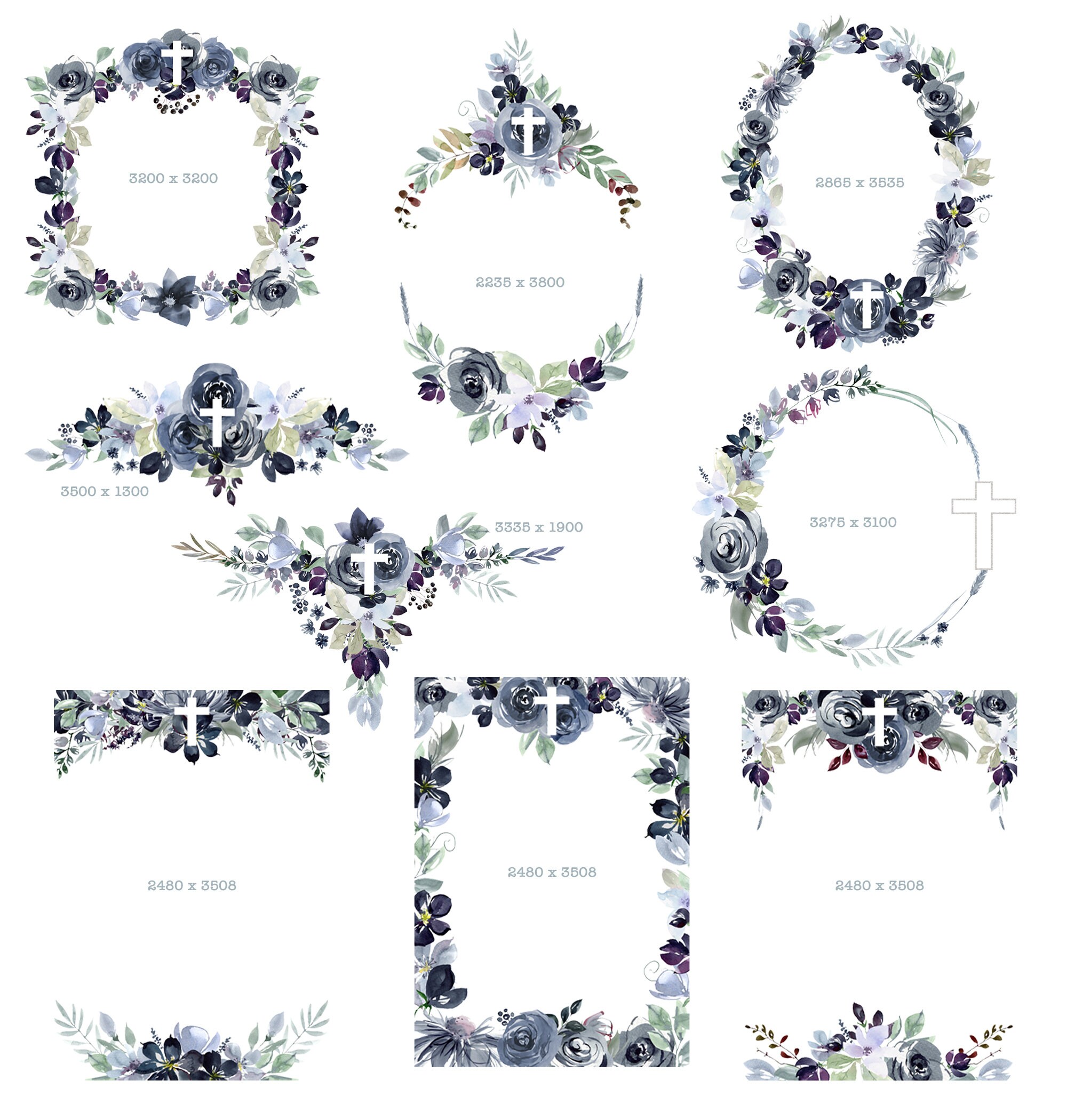 Watercolor Floral Frames With Cross. Floral Religious Cross - Etsy