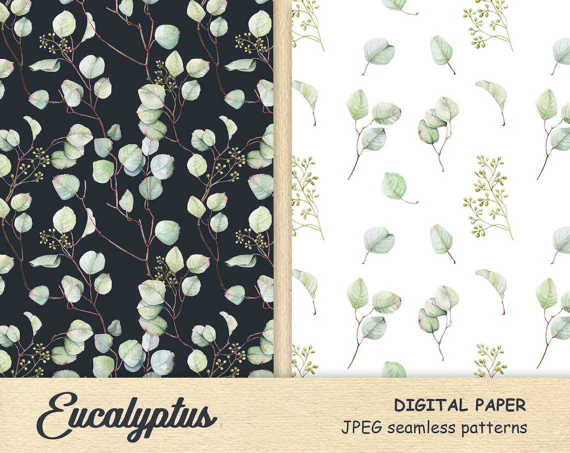 Watercolor Eucalyptus Digital Paper Greenery Seamless | Etsy