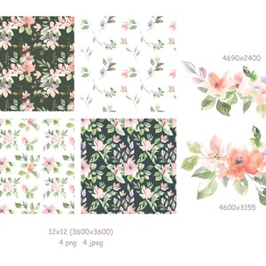 Seamless Floral Printable Papers, Watercolor Flower Background. Blush ...