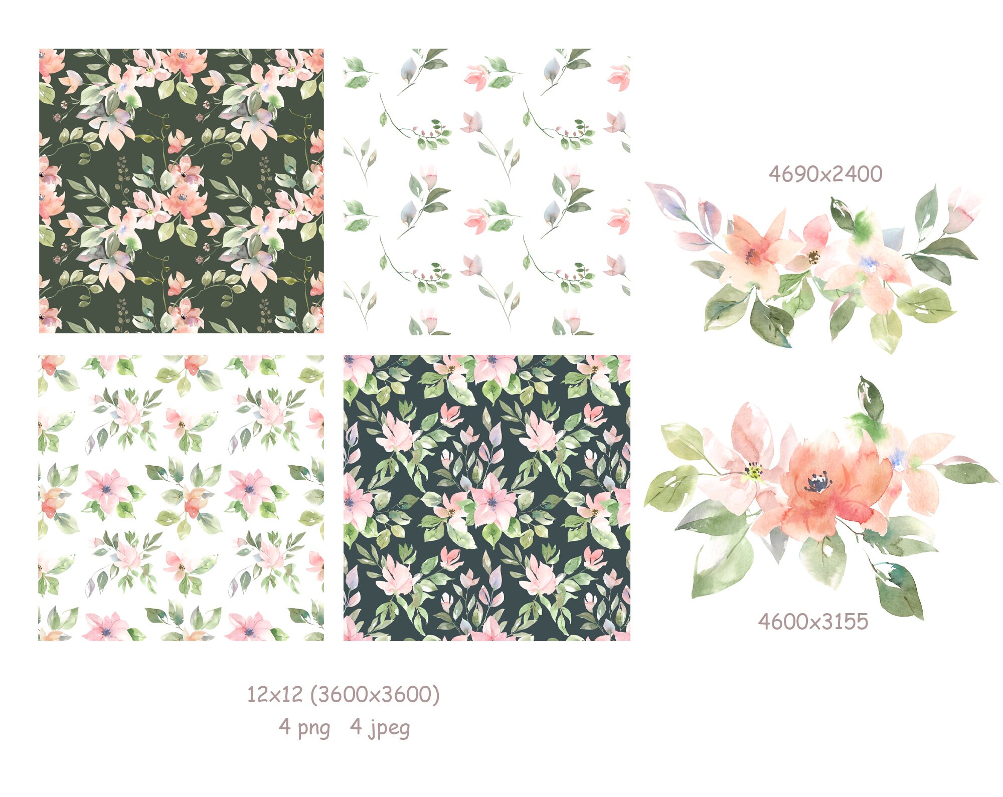 Seamless Floral Printable Papers Watercolor Flower - Etsy