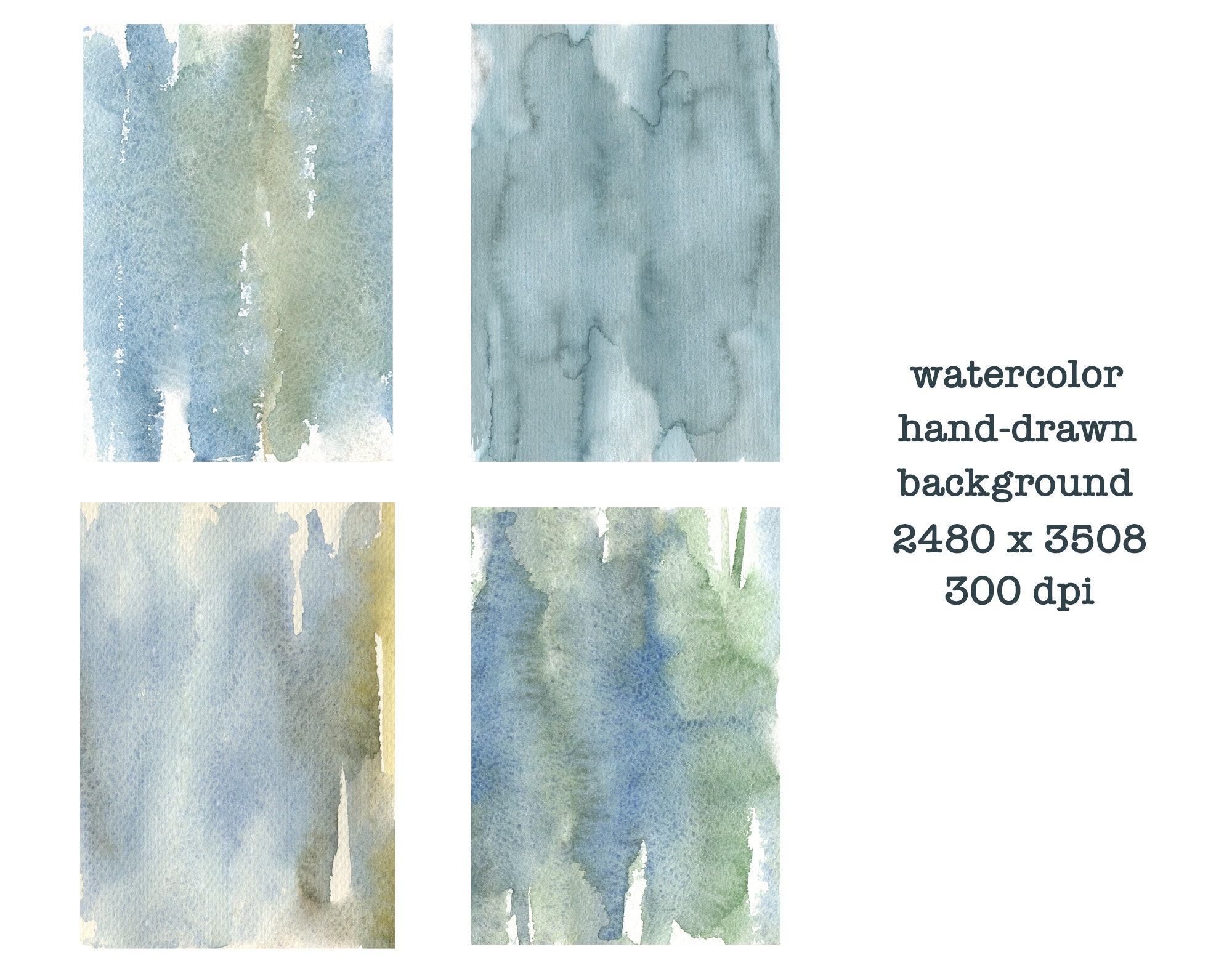 Dusty Blue Ombre Watercolor Digital Paper Pack. Blue - Etsy