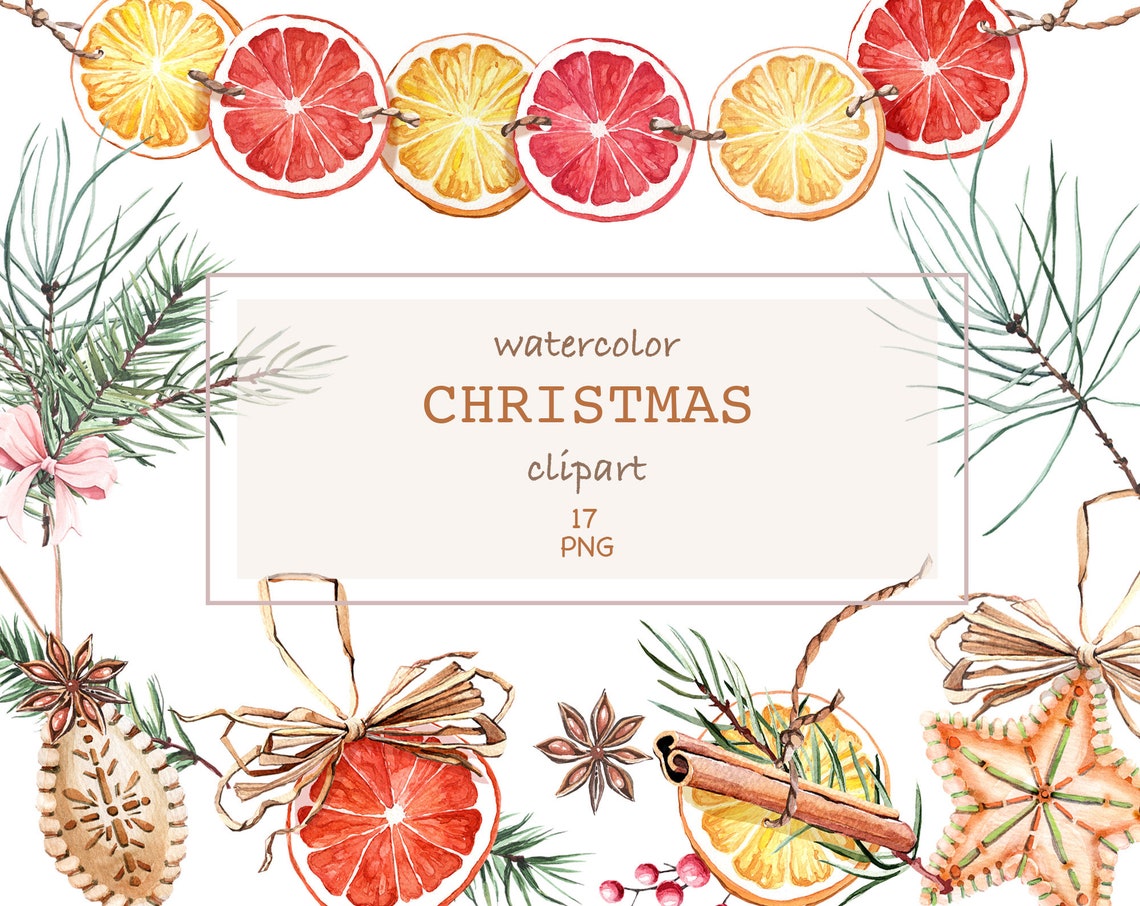 Christmas Watercolor Clipart. Holidays Watercolor PNG. - Etsy