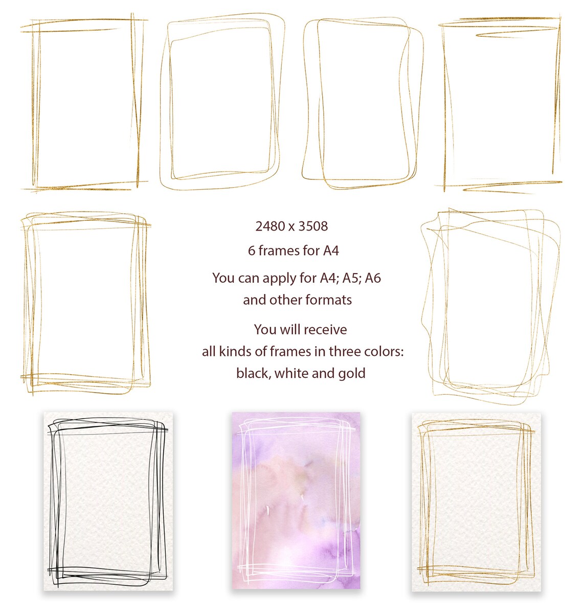 Gold Frame Clipart Pink Watercolor Splashes Background Gold - Etsy