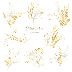 Golden сlipart, Golden Leaves, Design Elements, Gold Botanical Clipart ...