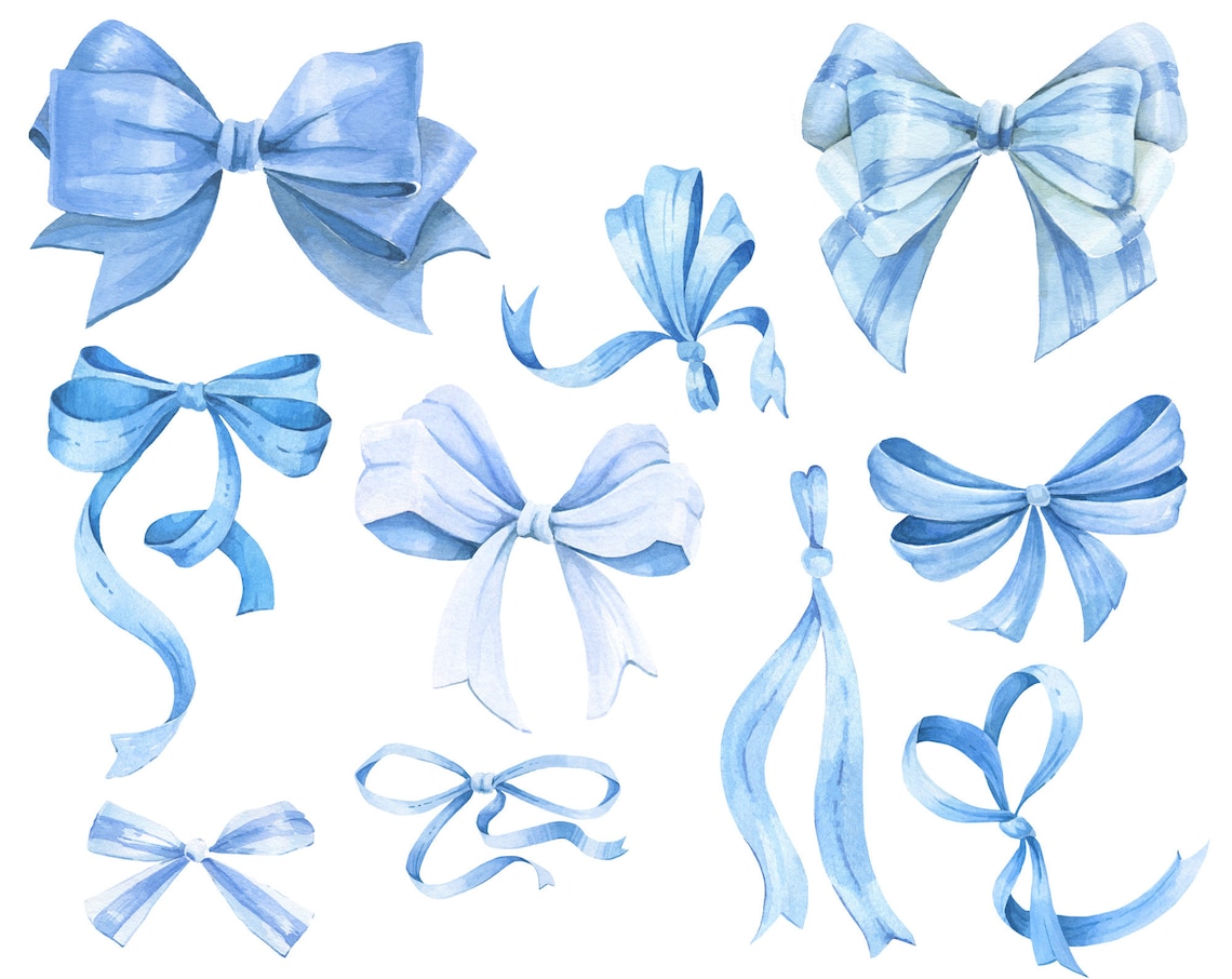 Watercolor Blue Bows Clipart. Ribbon Clipart Hand Painted - Etsy
