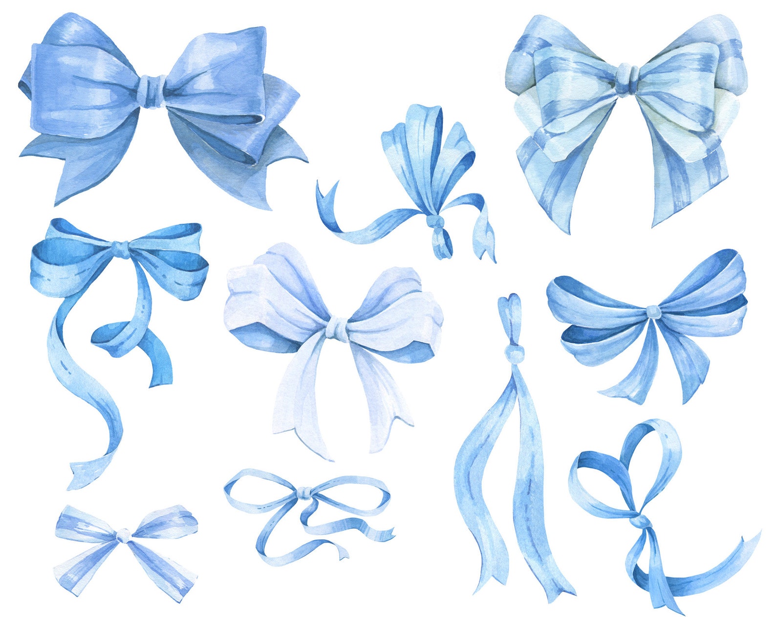 Watercolor Blue Bows Clipart, Ribbon Clipart, Hand Painted Bow, Gift ...