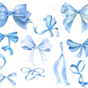 Watercolor Blue Bows Clipart, Ribbon Clipart, Hand Painted Bow, Gift ...