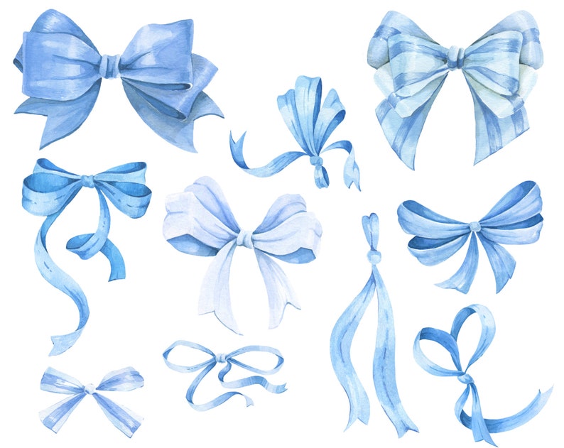 Watercolor Blue Bows Clipart. Ribbon Clipart Hand Painted - Etsy