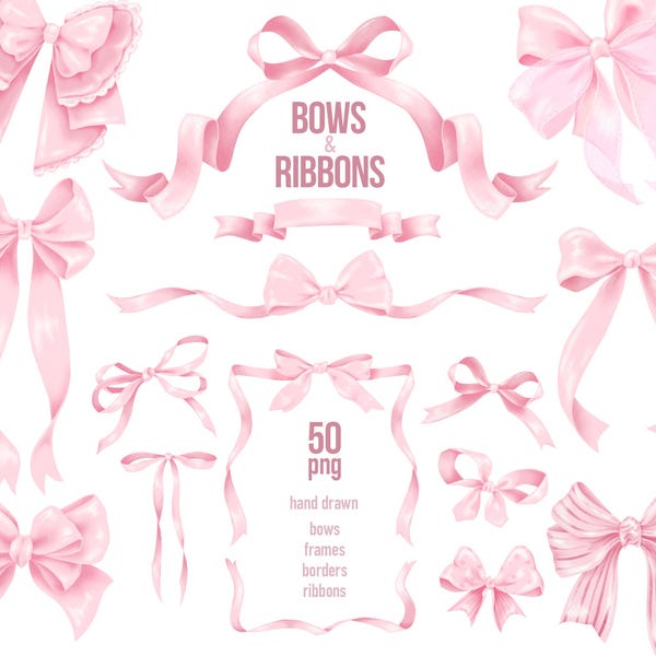 Pink Ribbon Bow Clipart - Etsy
