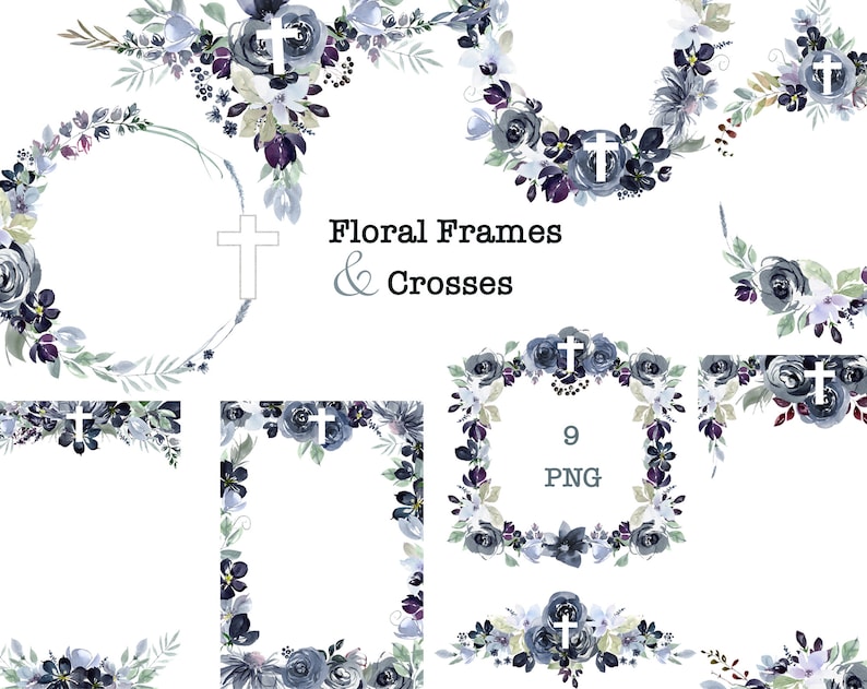 Watercolor Floral Frames With Cross. Floral Religious Cross - Etsy