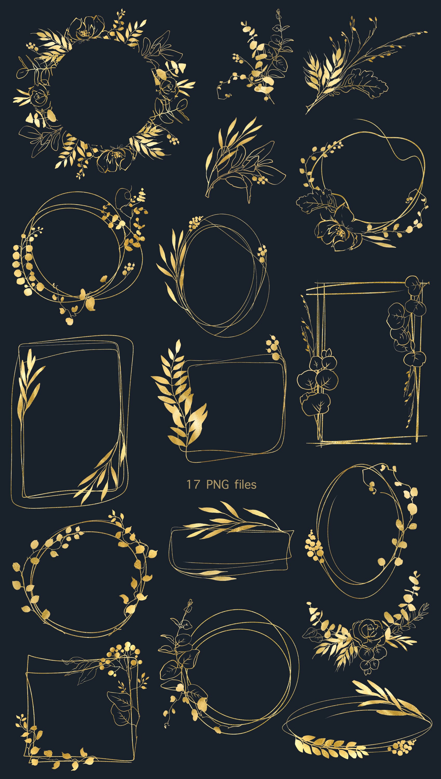 Gold Foil Floral Frames Clipart, Gold Botanical Clipart PNG, Botanical ...