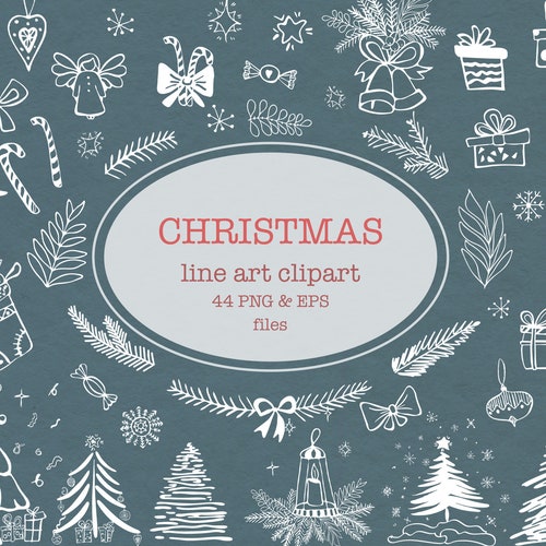 Winter Clipart Christmas Line Art Clip Art Holiday Clipart - Etsy