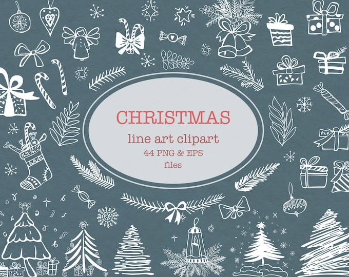 Christmas Line Art Clipart Bundle, Personal Use Only, Christmas Clipart ...