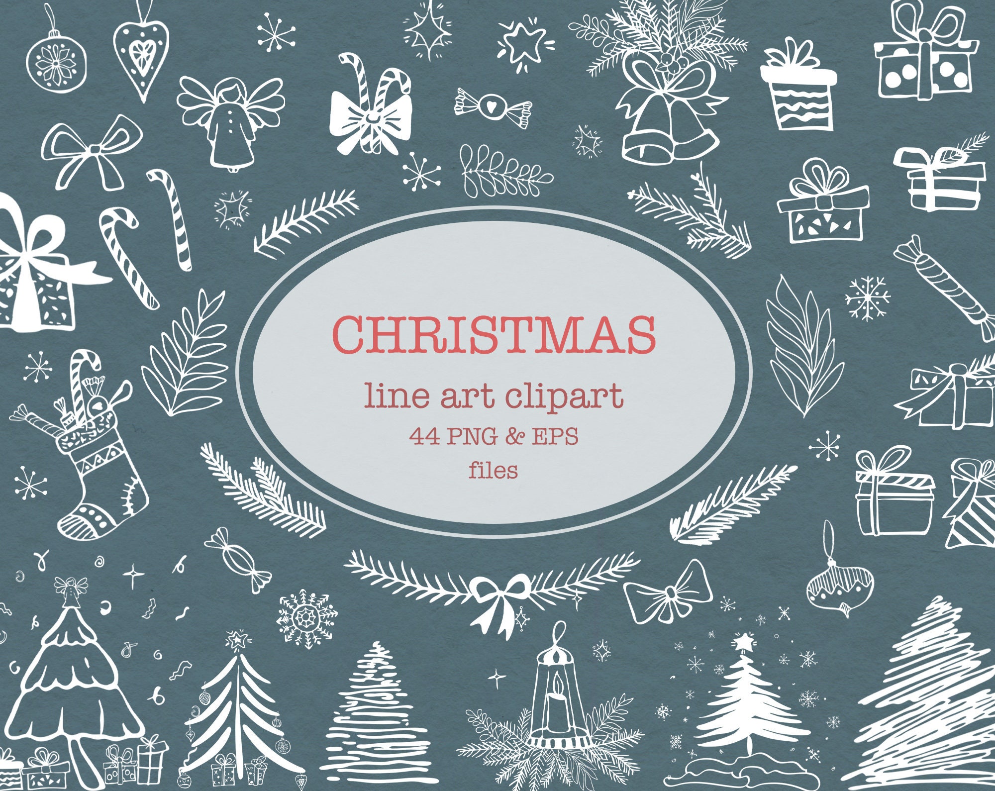 Christmas Line Art Clipart. Christmas Doodles. Winter Png and | Etsy