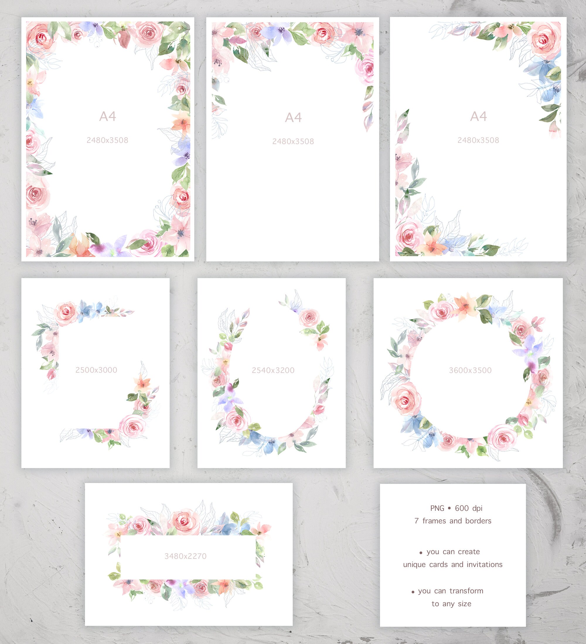 Dusty Pink Rose Clipart Watercolor Floral Frames and Borders - Etsy