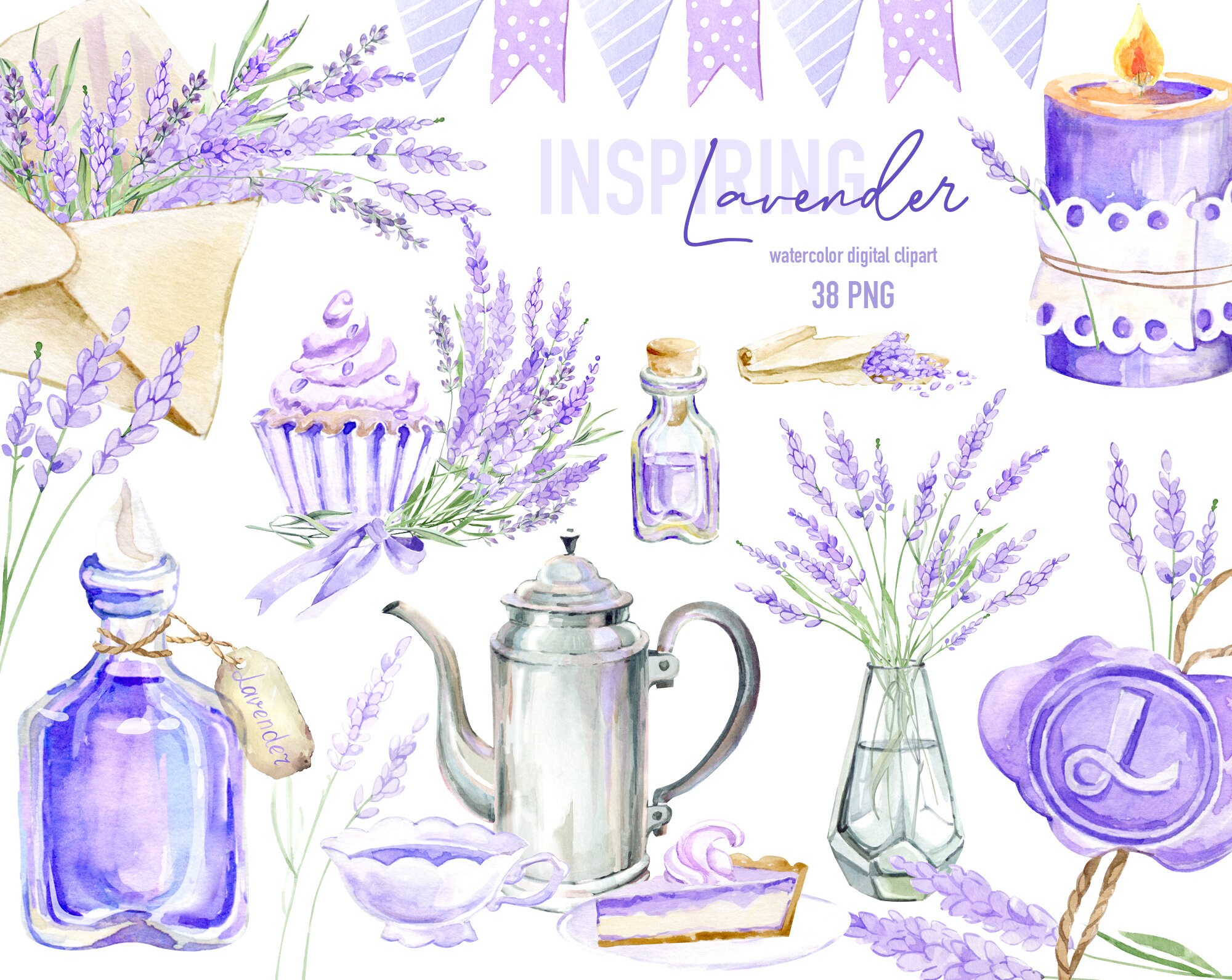 Watercolor Lavender Flowers Clipart Provence Violet Flowers - Etsy