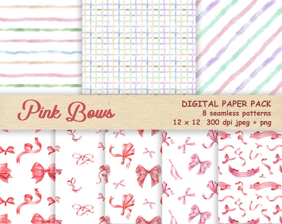 Watercolor Romance Digital Paper Pack. Pink Watercolor Bows - Etsy