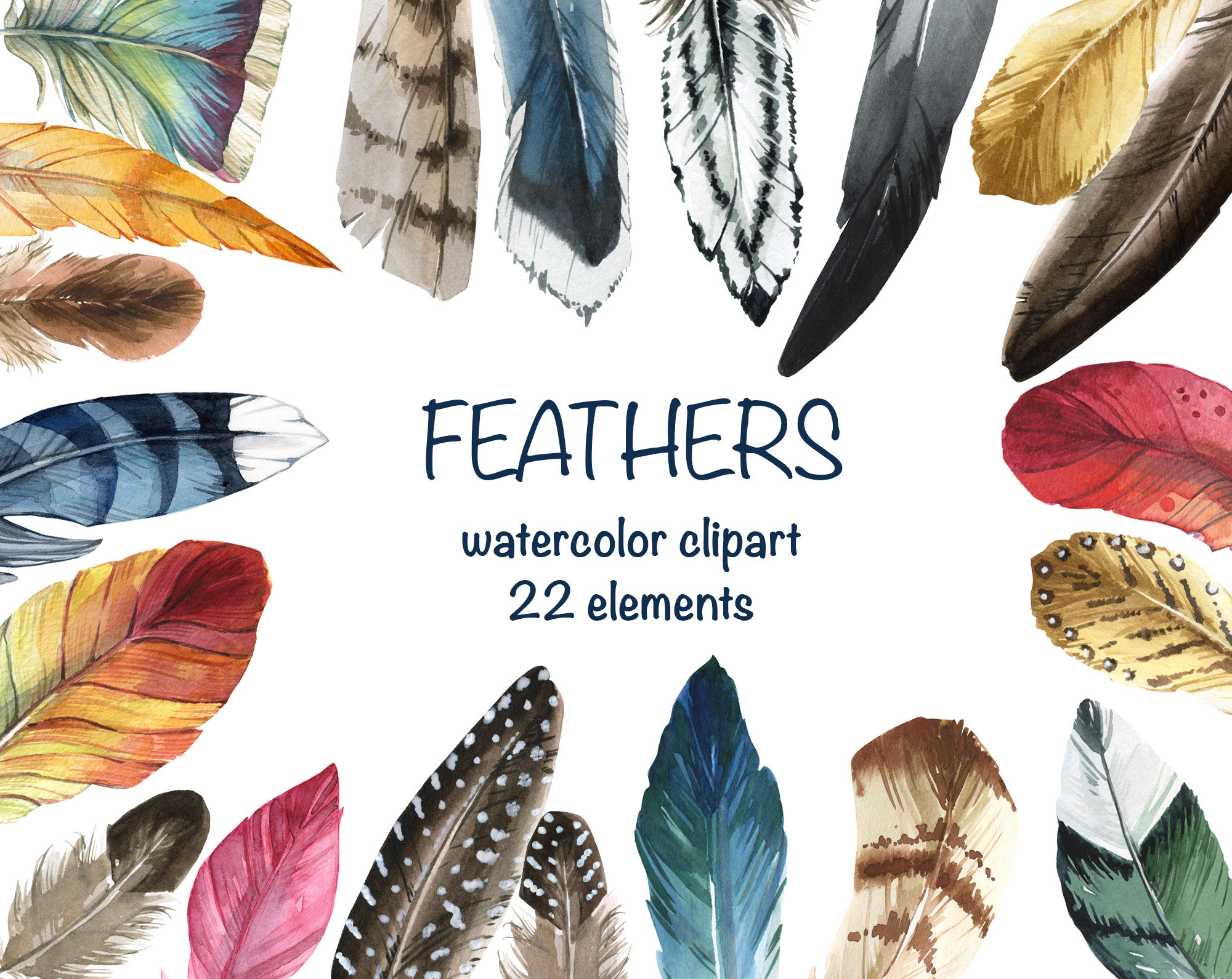 Watercolor Feather Clipart. Hand Painted Boho Style Feathers. - Etsy