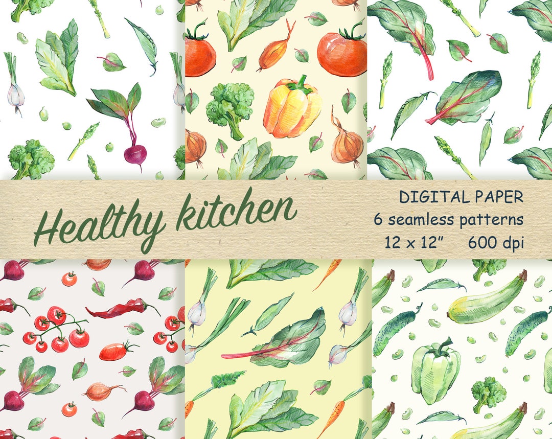 Vegetable Digital Paper Pack. Watercolor Vegetables, Seamless Pattern ...