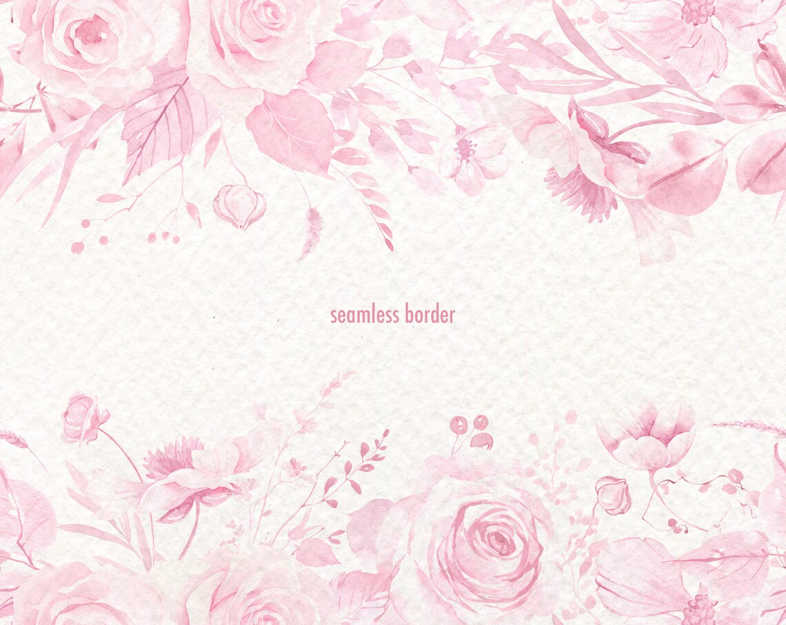 Pink Watercolor Floral Border, Blush Floral Clipart, Digital Pink ...