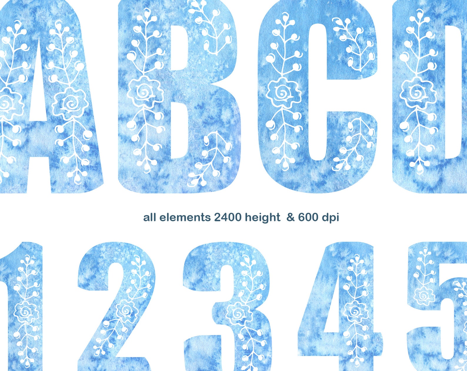 Watercolor Lettering and Numbers Clipart. Blue Alphabet - Etsy