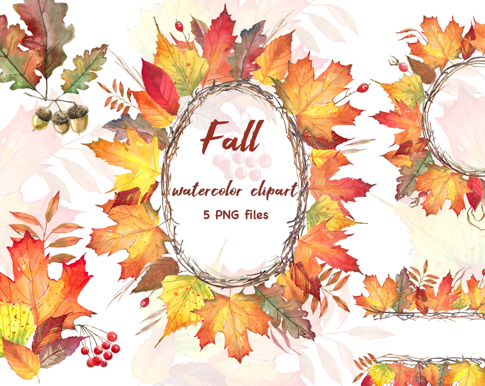 Fall Wreath Clipart. Watercolor Autumn Wreath. Foliage Wreath - Etsy