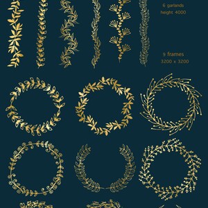 Golden Floral Frames Clipart. Botanical Wedding Line Art. Gold - Etsy