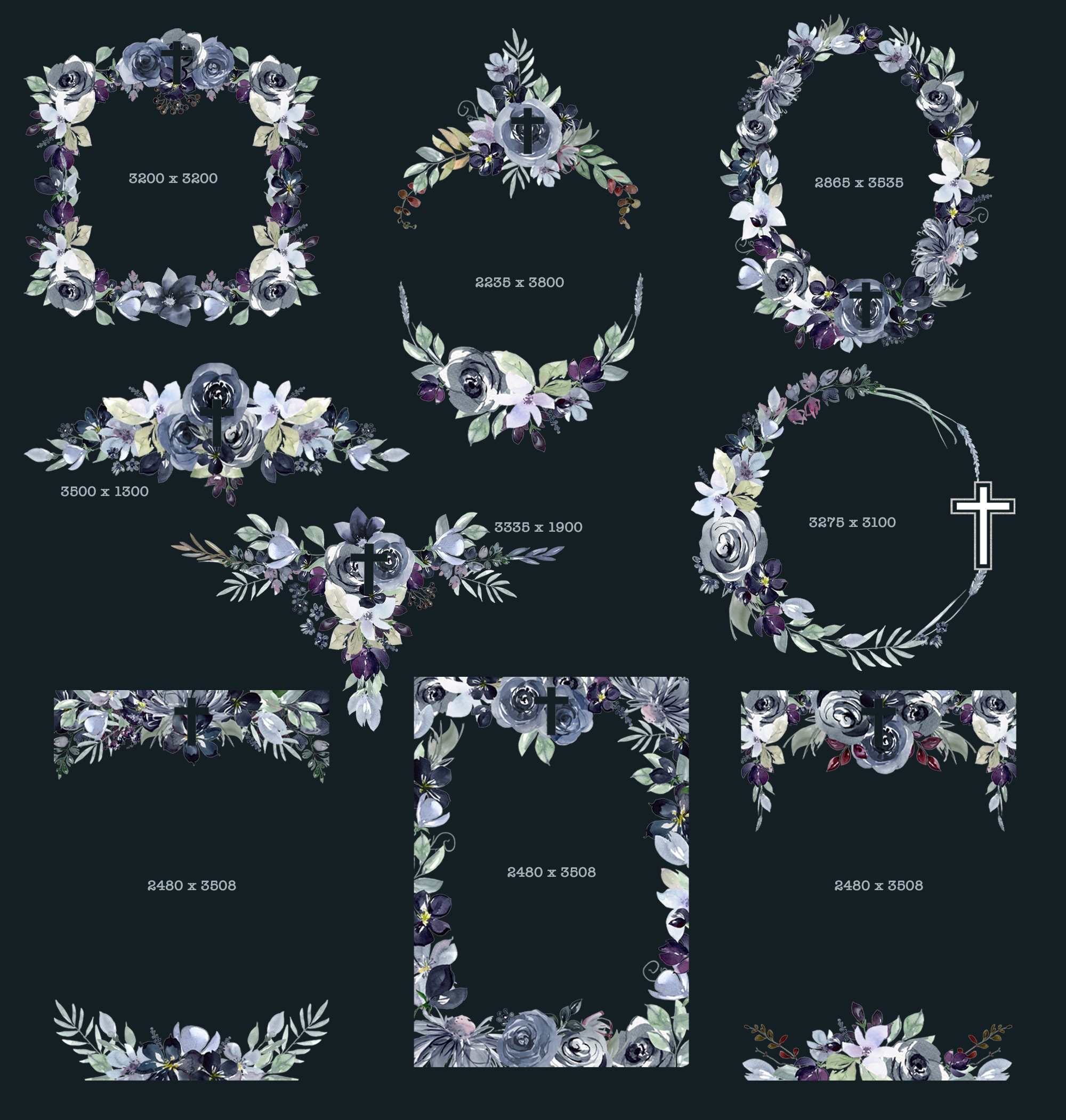 Watercolor Floral Frames With Cross. Floral Religious Cross - Etsy