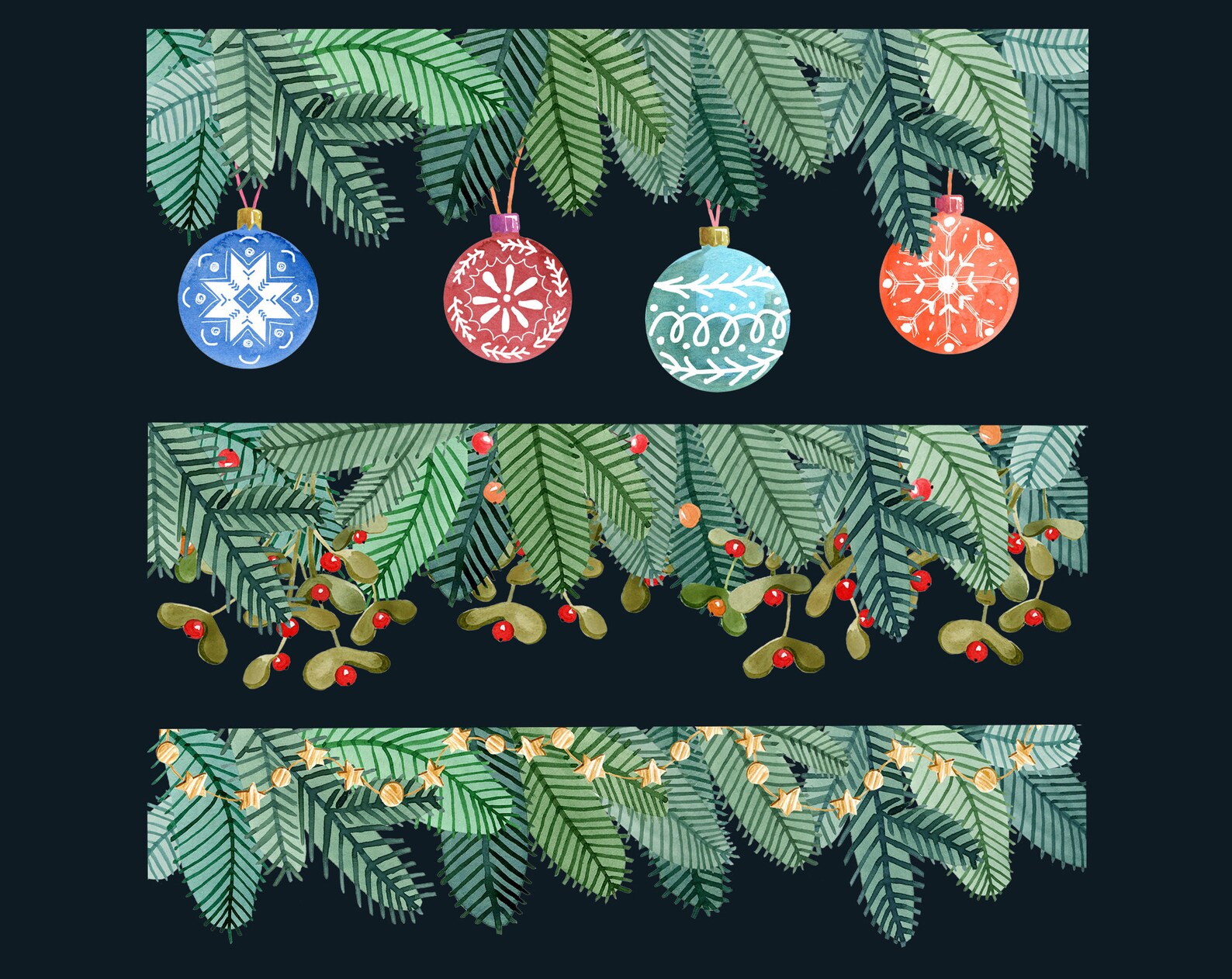 Christmas Borders PNG Watercolor Holly Border Clipart Winter - Etsy