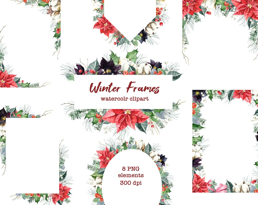 Christmas Wreath Clipart. Watercolor Winter Frames. Winter Greenery ...