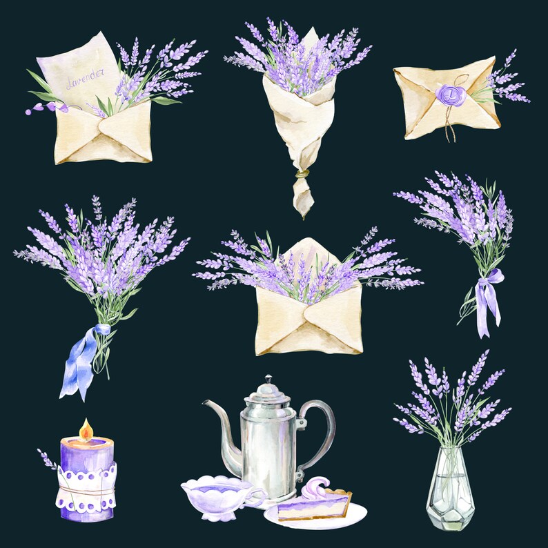 Watercolor Lavender Flowers Clipart Provence Violet Flowers - Etsy