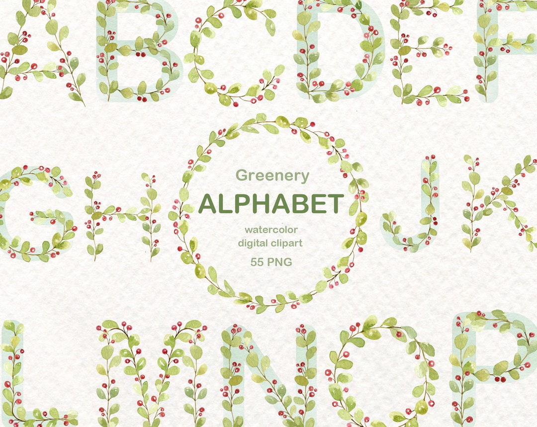 Watercolor Floral Alphabet Clipart, Rustic Floral Letters, Floral ...