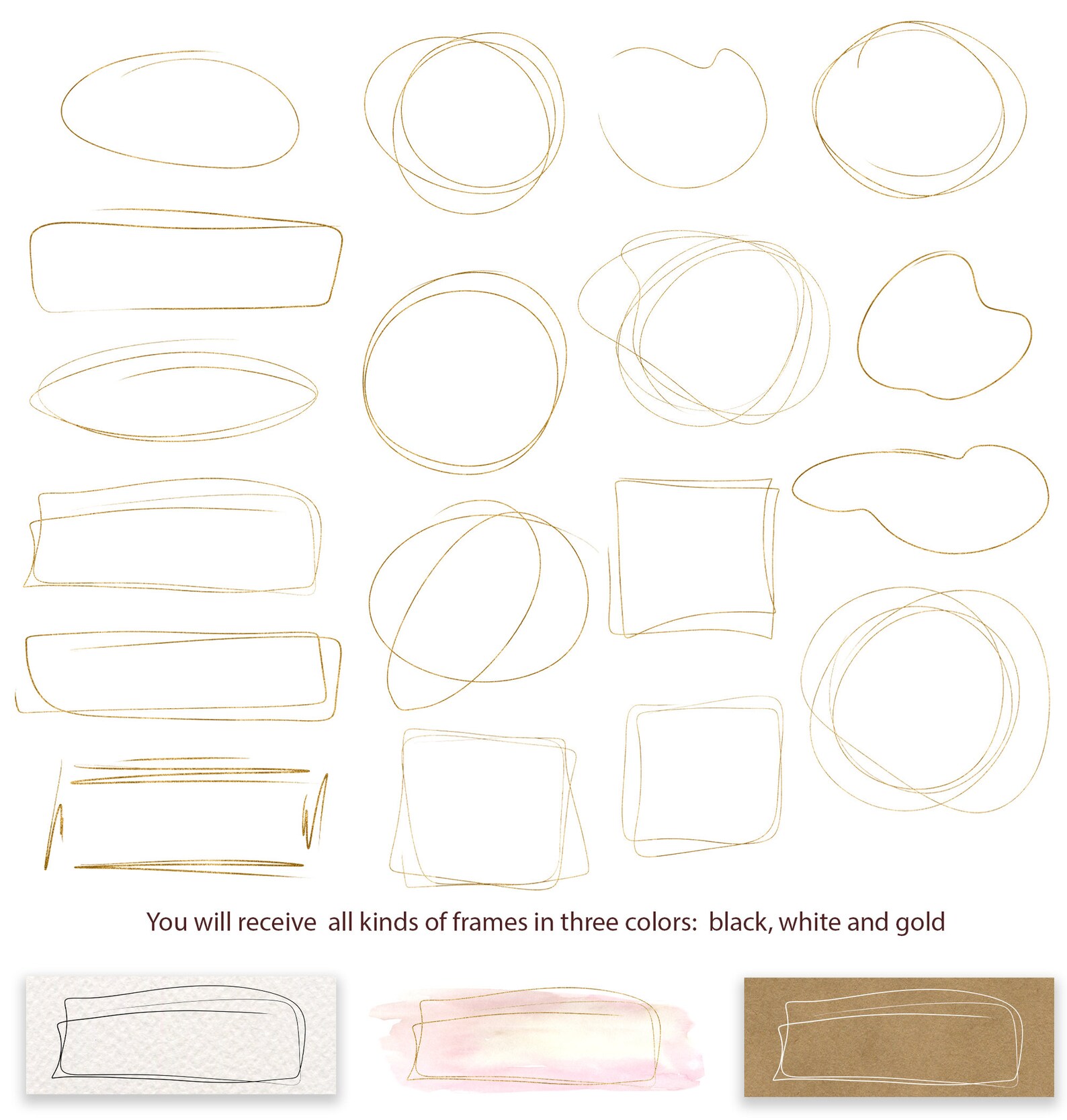 Gold Frame Clipart Pink Watercolor Splashes Background Gold - Etsy