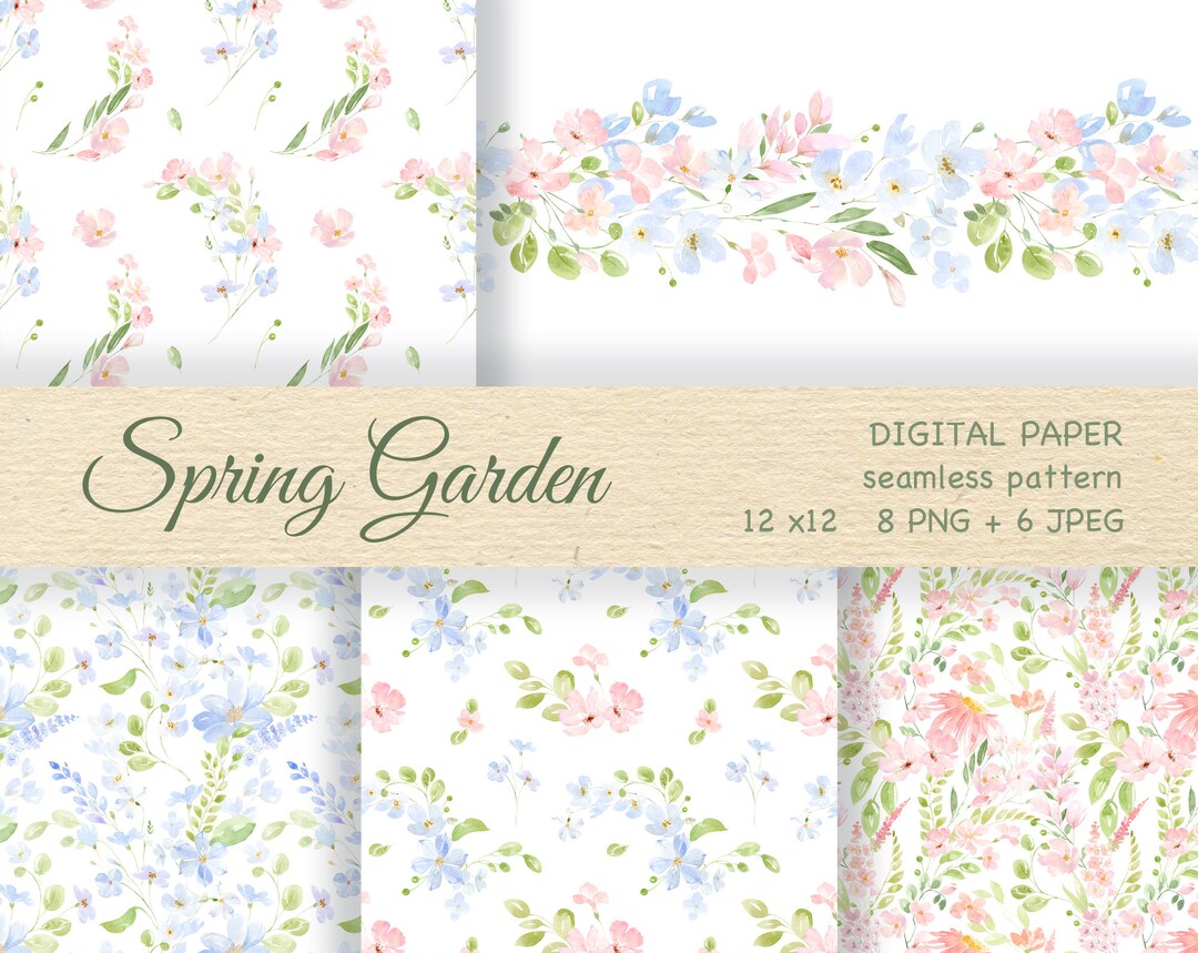 Watercolor Floral Seamless Pattern, Meadow Flowers Paper Set, Spring ...