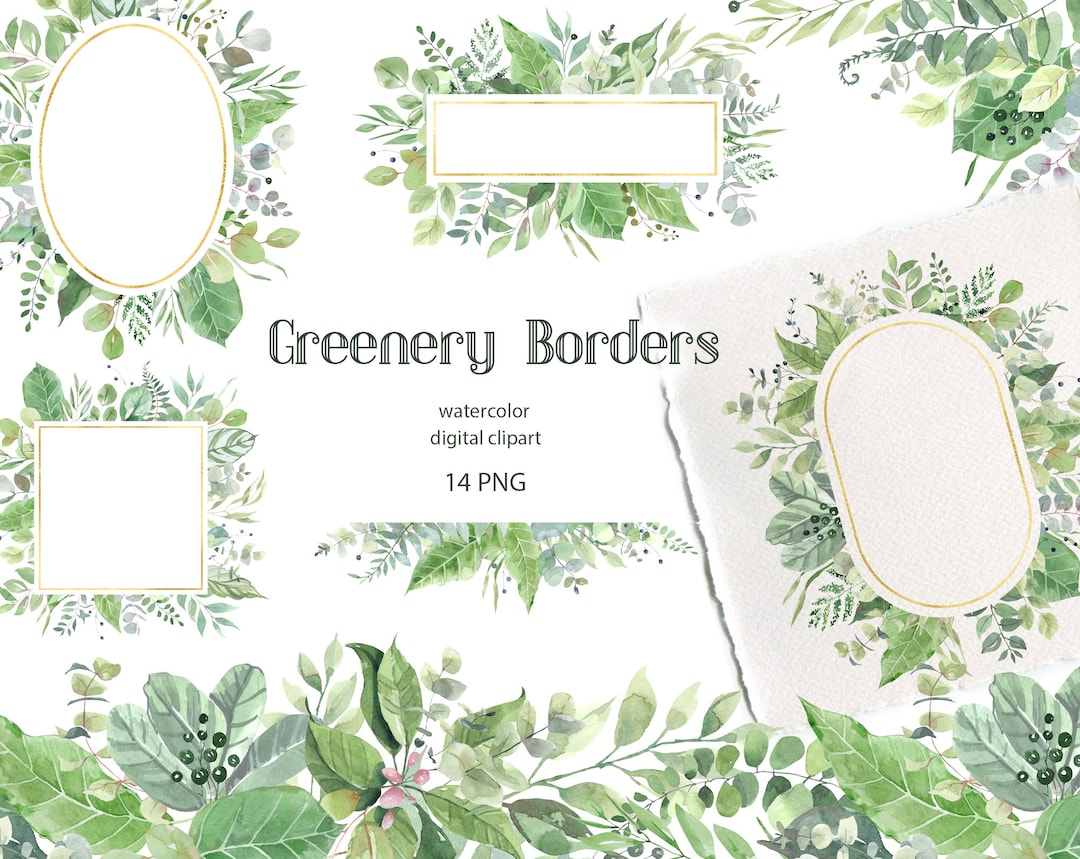 Watercolor Greenery Frames and Borders, Watercolor Botanical Clipart ...