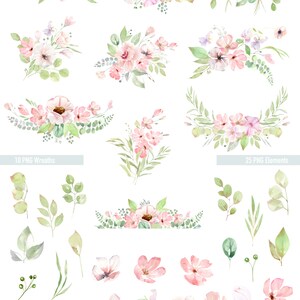 Watercolor Pink Floral Bouquets Clipart, Watercolor Spring Arrangements ...